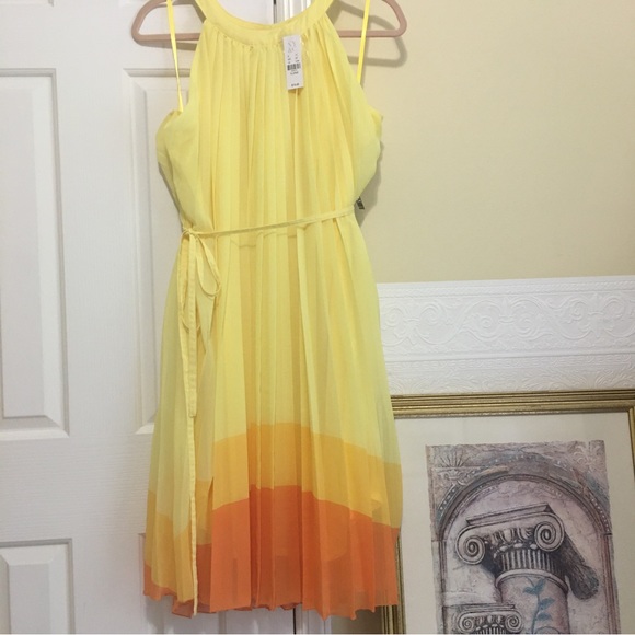 New York & Company | Dresses | Nwt Pleated Yellow Orange Color Block ...